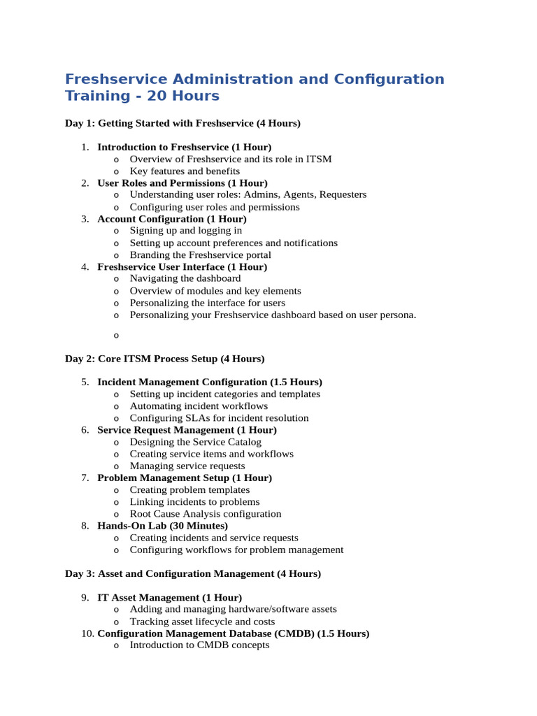 Freshservice ITSM Admin Training Guide | PDF | It Service Management | Computing