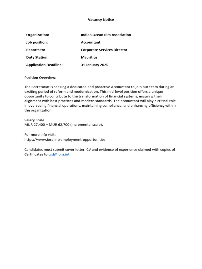 Advertisement Vacancy Notice of Accountant | PDF