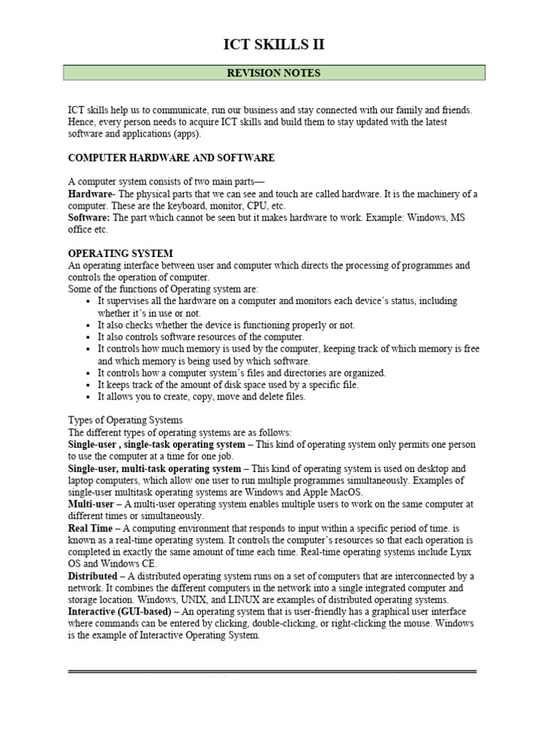 Essential ICT Skills and Computer Maintenance | PDF | Operating System ...