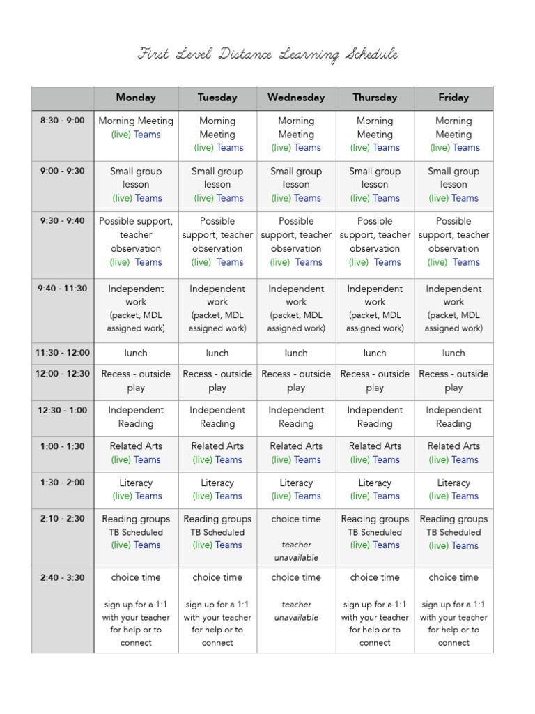 First Grade Distance Learning Plan | PDF