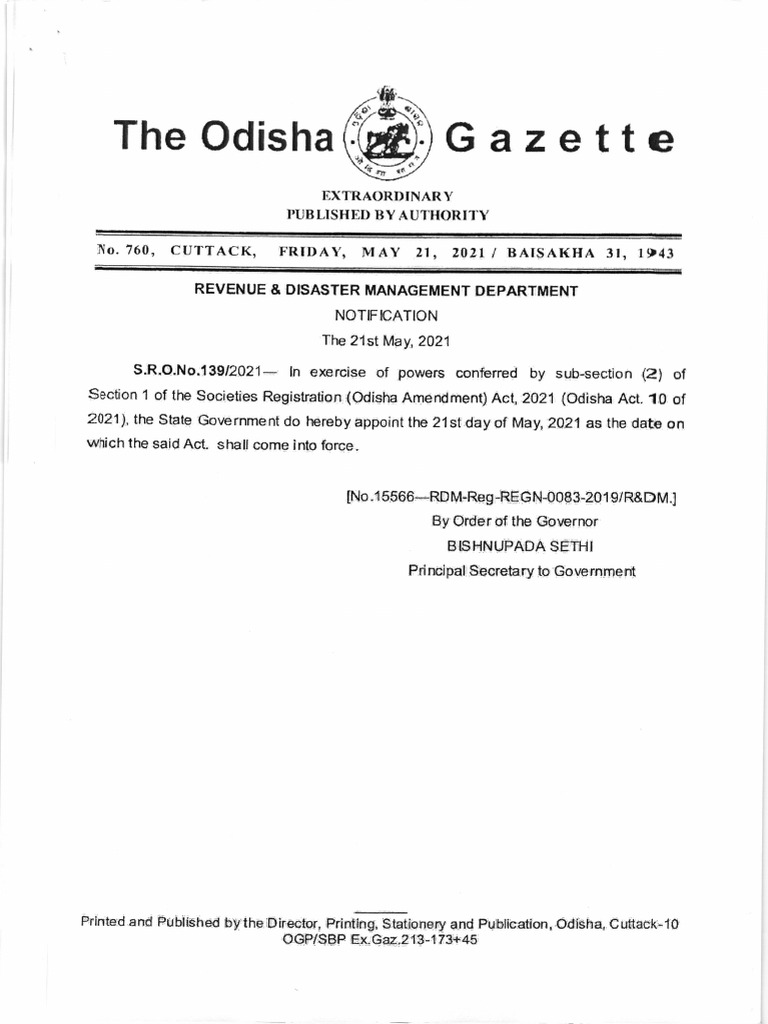 Societies Registration Odisha Amnd Act 2021 | PDF | Domain Name Registrar | Accounting