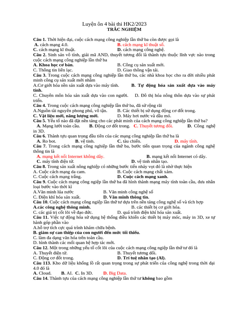 Luyện ôn 4 bài thi HK2 | PDF