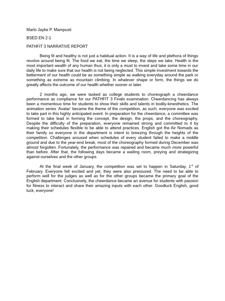 Narrative Report Pathfit | PDF