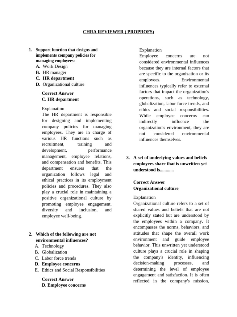 Printed - Chra Reviewer Proprofs | PDF | Employment | Human Resources