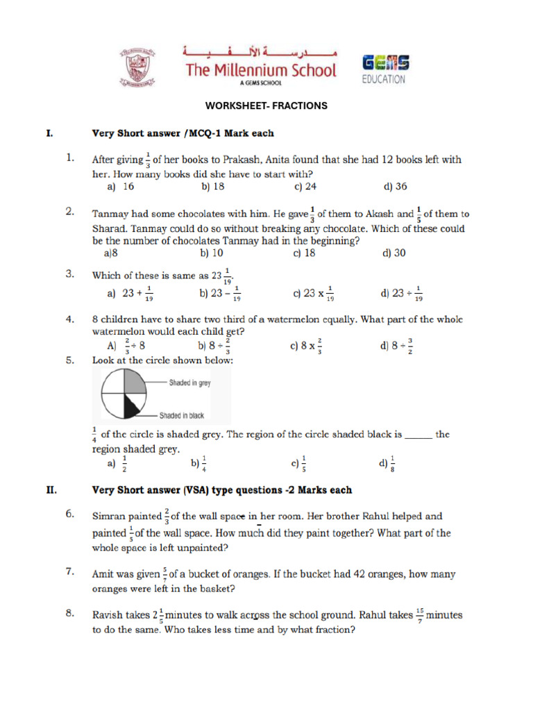 GR6 WS Fractions | PDF