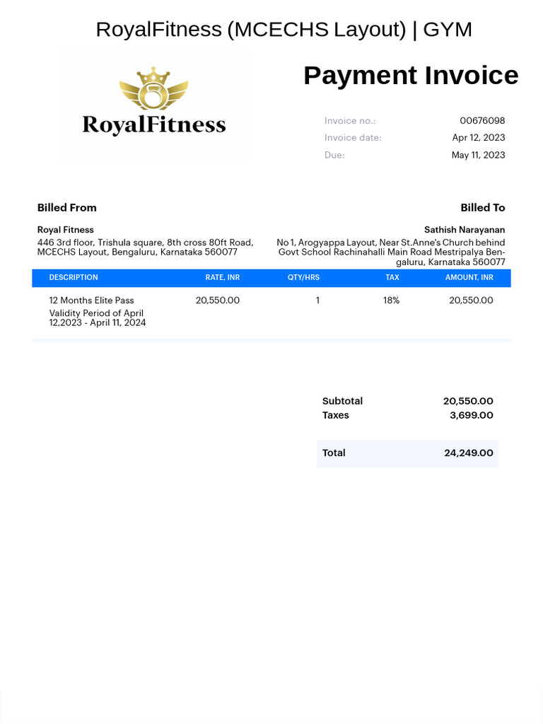Gym Invoice | PDF