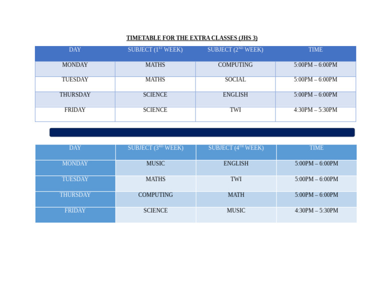 Timetable For The Extra Classes | PDF