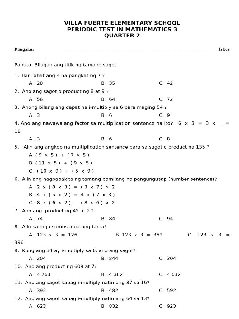 Q2-PT-G3-MATH | PDF