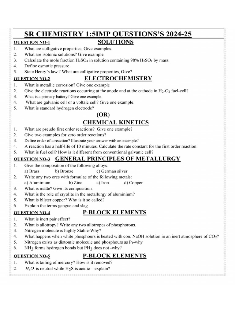 Chemistry Imp Questions | PDF