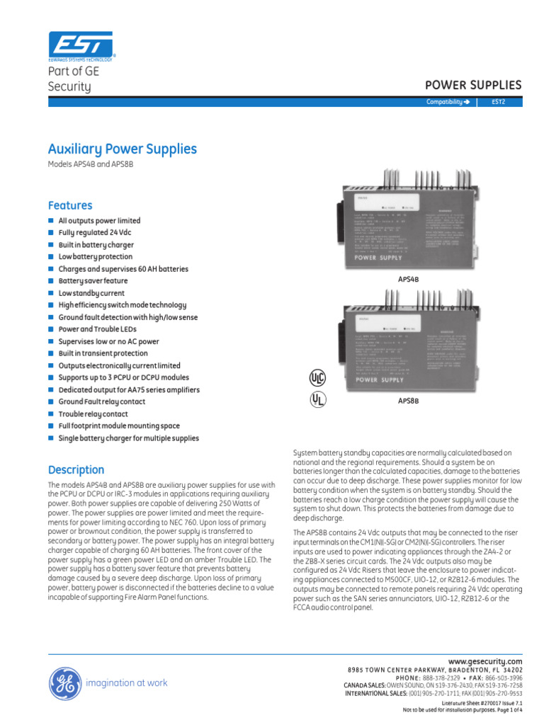 Auxiliary Power Supplies APS4B & APS8B | PDF | Amplifier | Power Supply