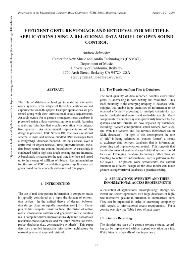 2009 Efficient Gesture Storage and Retrieval For Multiple | PDF | Databases | Postgre Sql