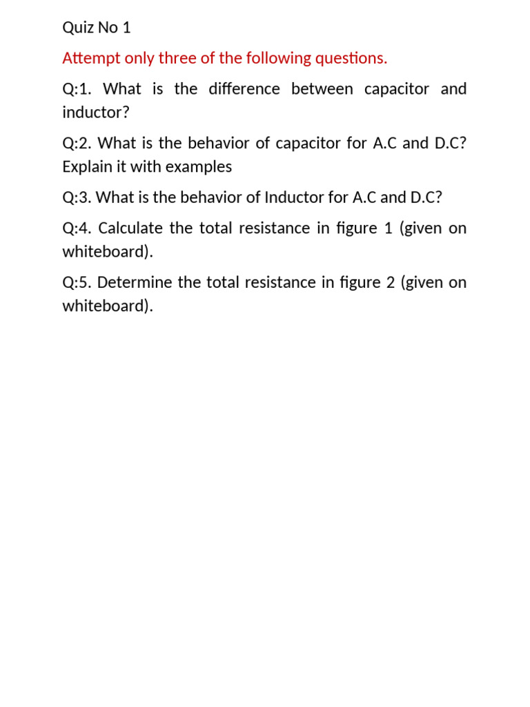 Capacitor and Inductor Quiz Questions | PDF