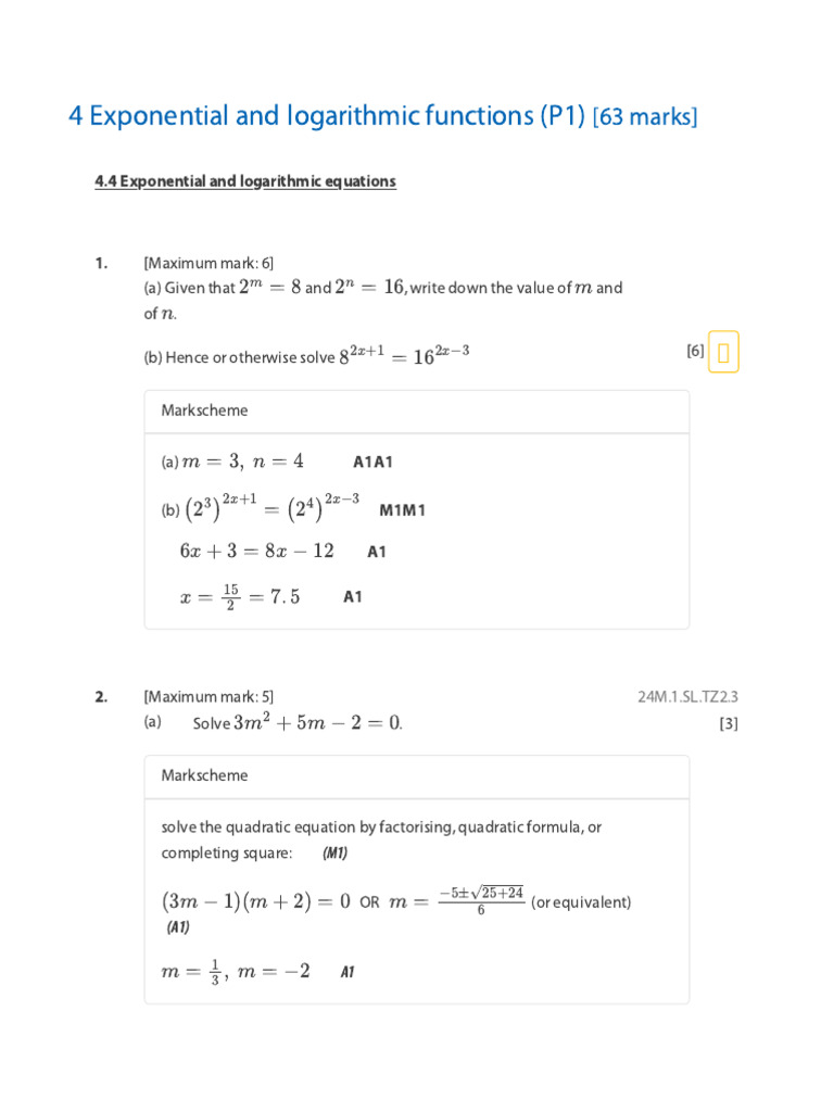 4 Exponential and Logarithmic Functions (P1) - Ms | PDF | Logarithm | Exponential Function