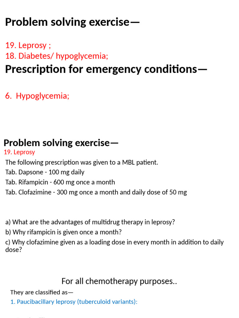 Problem Solving Exercise Leprosy Hypoglycaemia Emergency Pres Hypoglycemia | PDF | Hypoglycemia ...