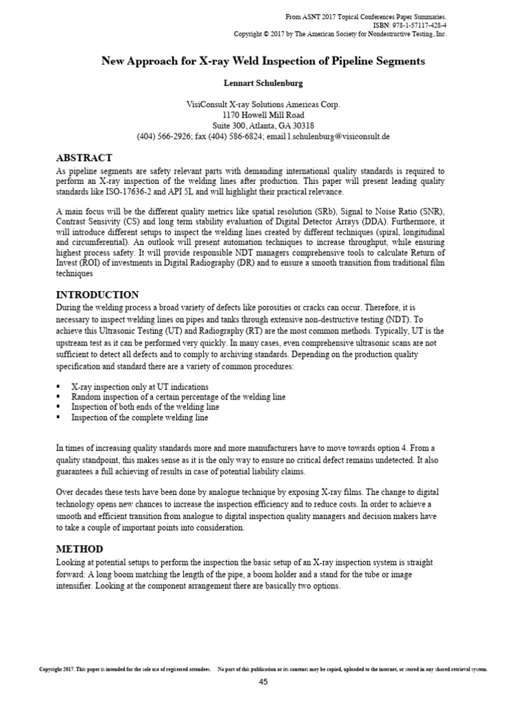 New Approachfor Xray Weld Inspectionof Pipeline Segments | PDF ...