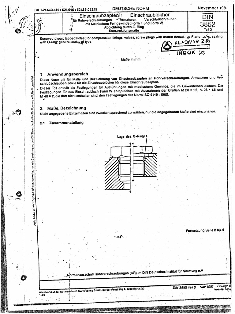 DIN 3852 Einschraubzapfen, Einschraublöcher | PDF