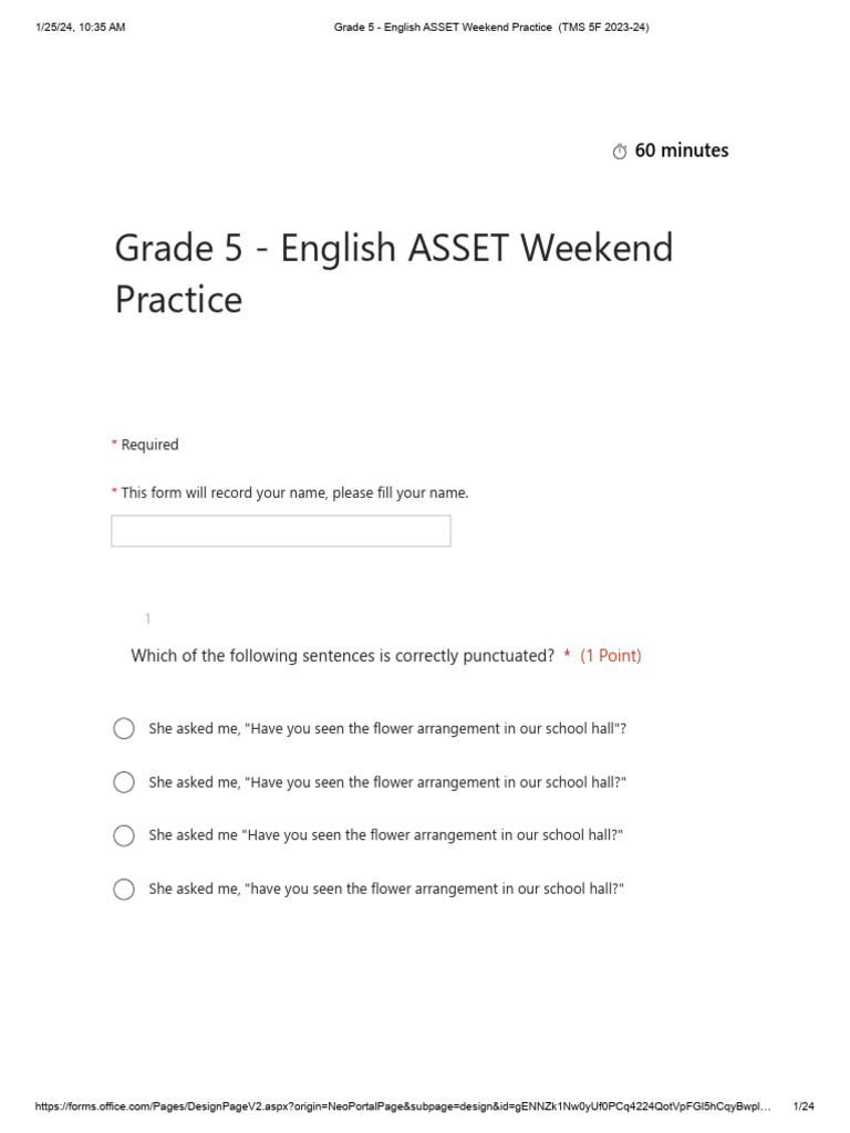 Grade 5 English ASSET Practice Test | PDF