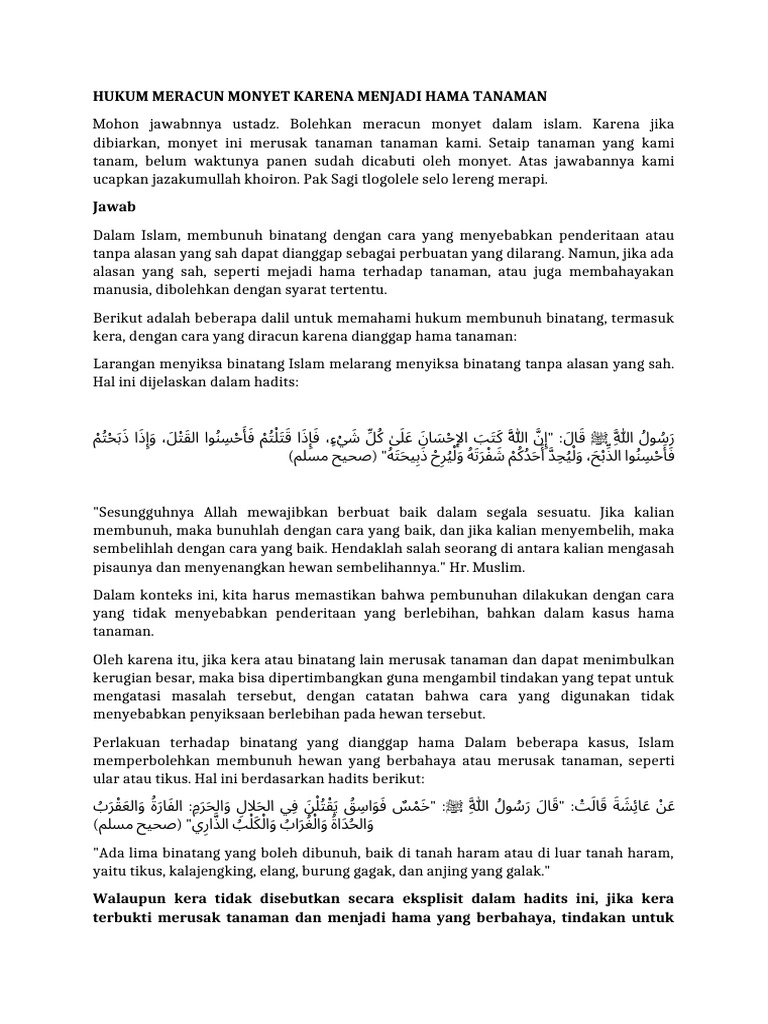 Ed - 200 - Hukum Meracun Monyet Karena Menjadi Hama Tanaman | PDF