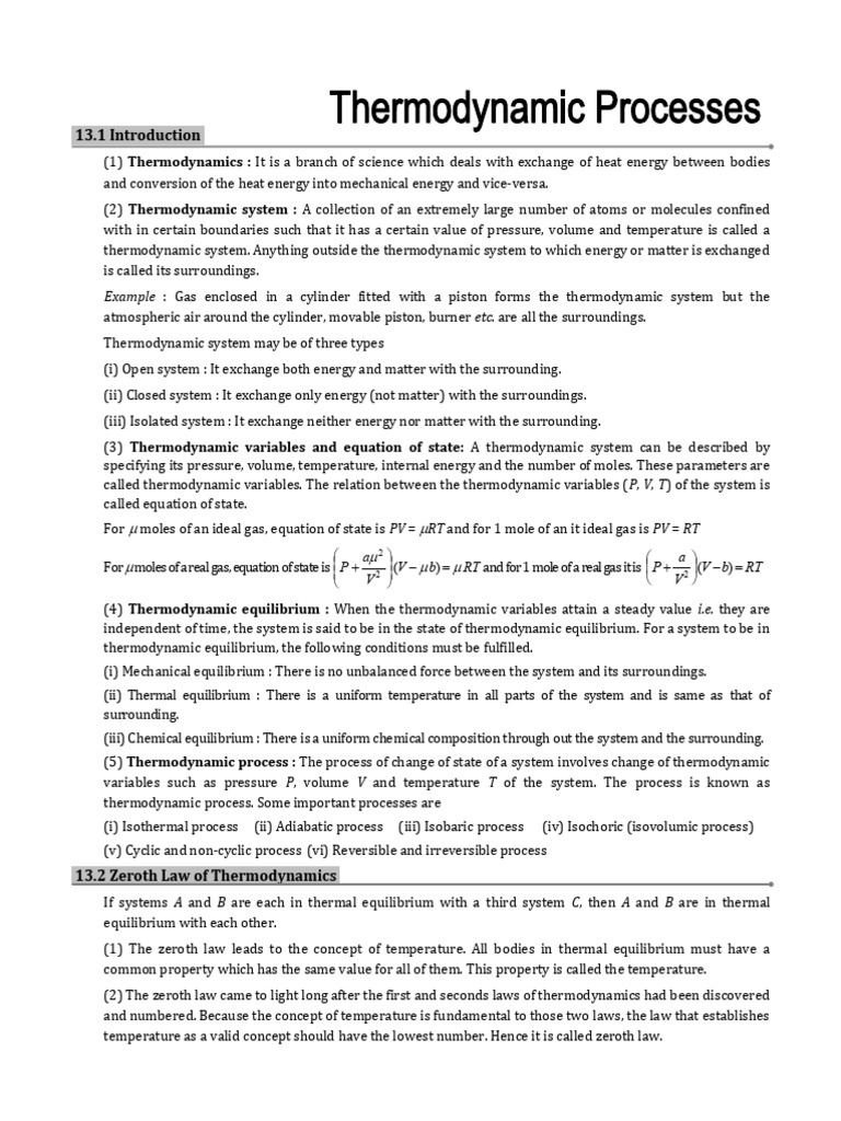 THERMODYNAMICS NOTES | PDF | Thermodynamics | Thermodynamic Equilibrium