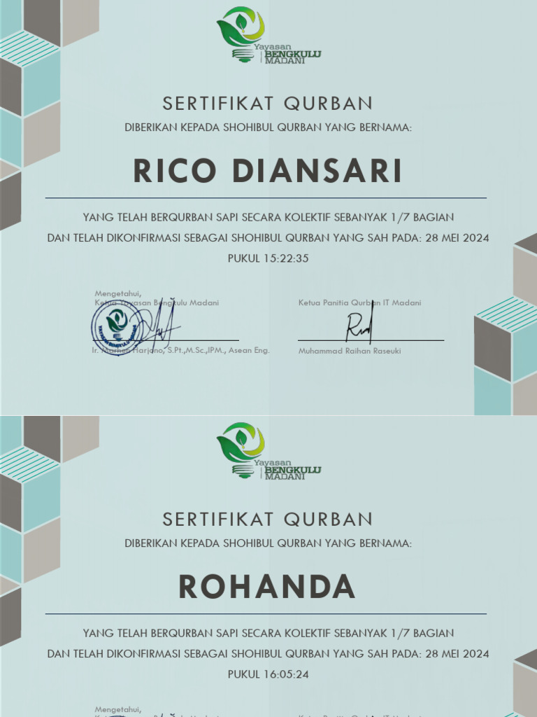 E-Sertifikat Qurban Rohanda-1-2 | PDF