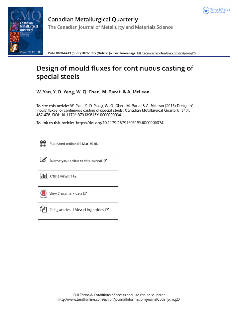 Design of Mould Fluxes For Continuous Casting of Special Steels | PDF ...