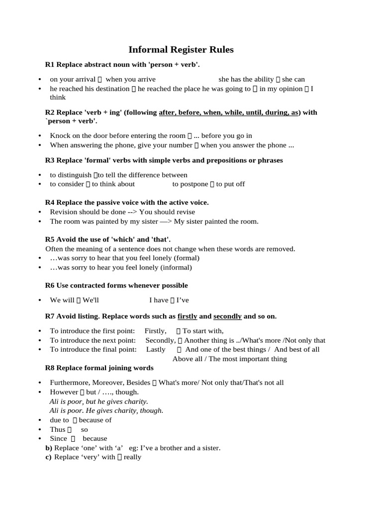 Informal Register Rules | PDF