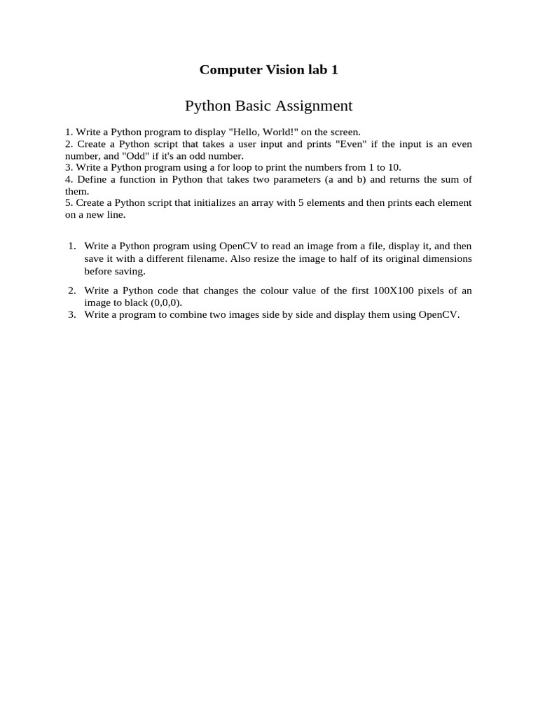 Python Basics and OpenCV Lab Exercises | PDF