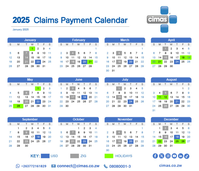 2025 Claims Payment Calender Jan 2025 | PDF
