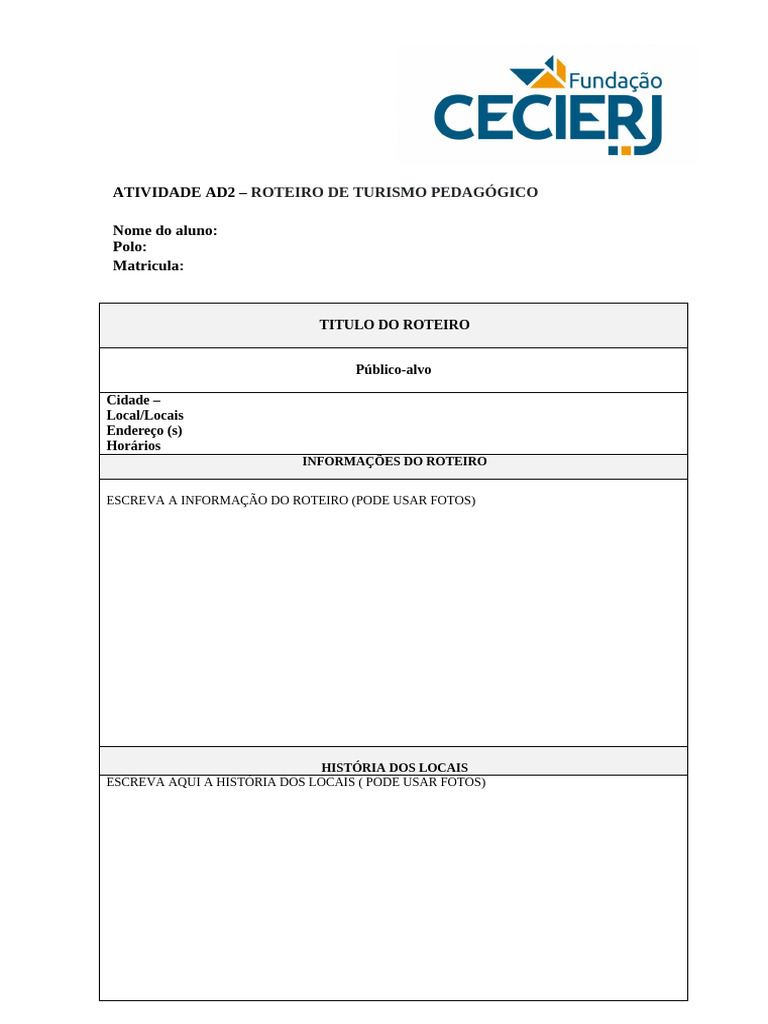 Atividade - AD2 2025.1 Modelo de Roteiro | PDF