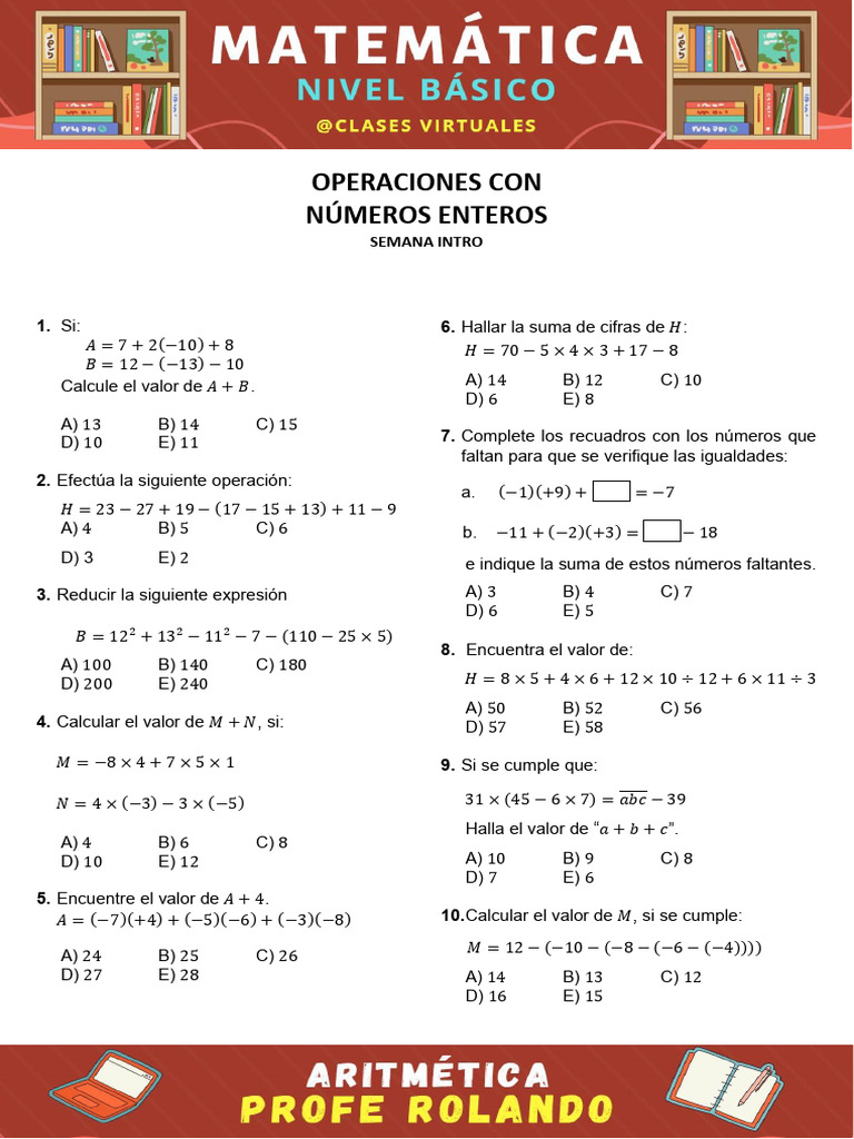 Operaciones Con Números Enteros - Básico | PDF | Entero