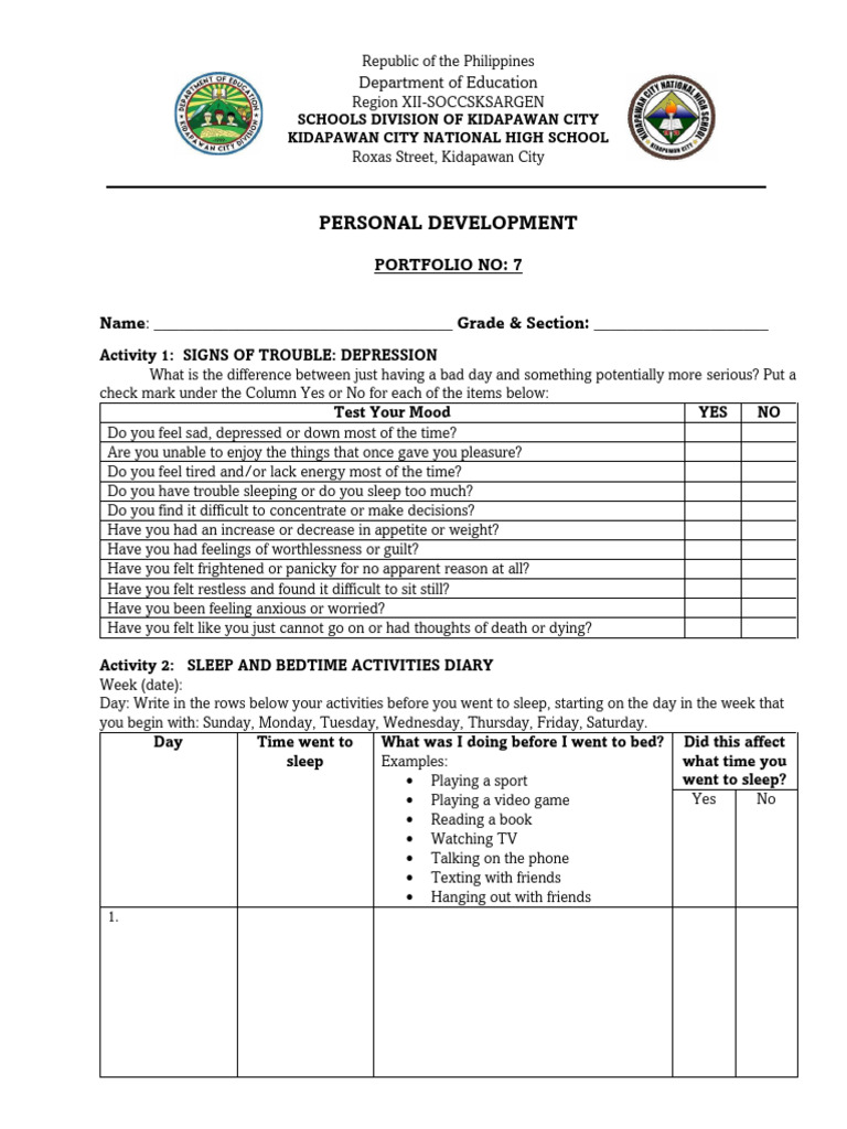 PORTFOLIO NO. 7 PERDEV - Sleep | PDF | Emotions | Psychology