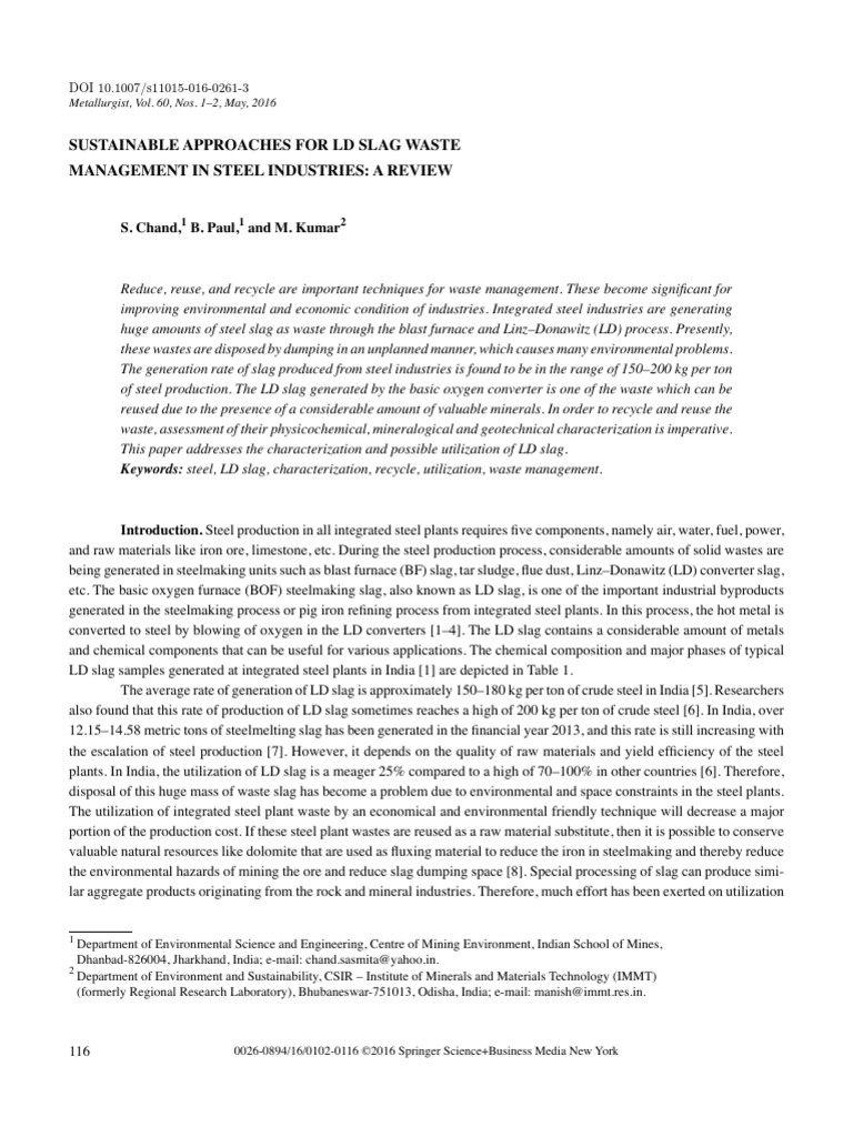 Sustainable Approaches For LD Slag Waste Management in Steel Industries ...