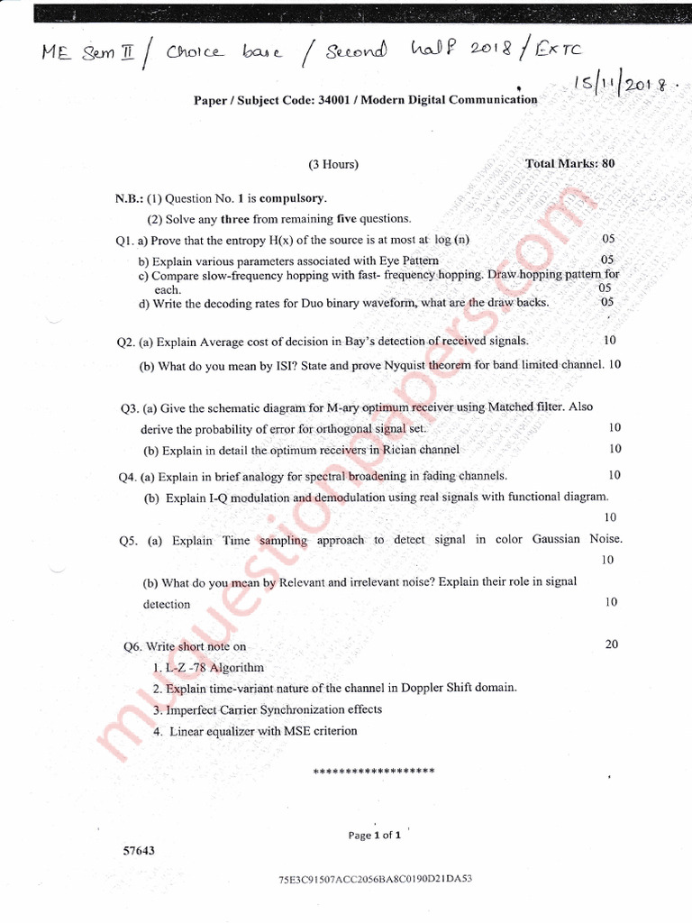 Me-Extc Sem2 MDC-CBCGS Dec18 | PDF | Modulation | Telecommunications