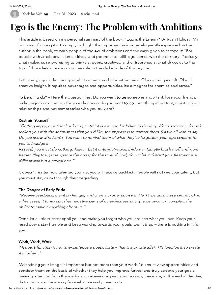Ego's Role in Ambition and Success | PDF | Social Psychology ...