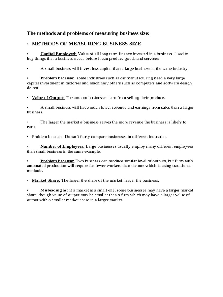 The Methods and Problems of Measuring Business Size | PDF