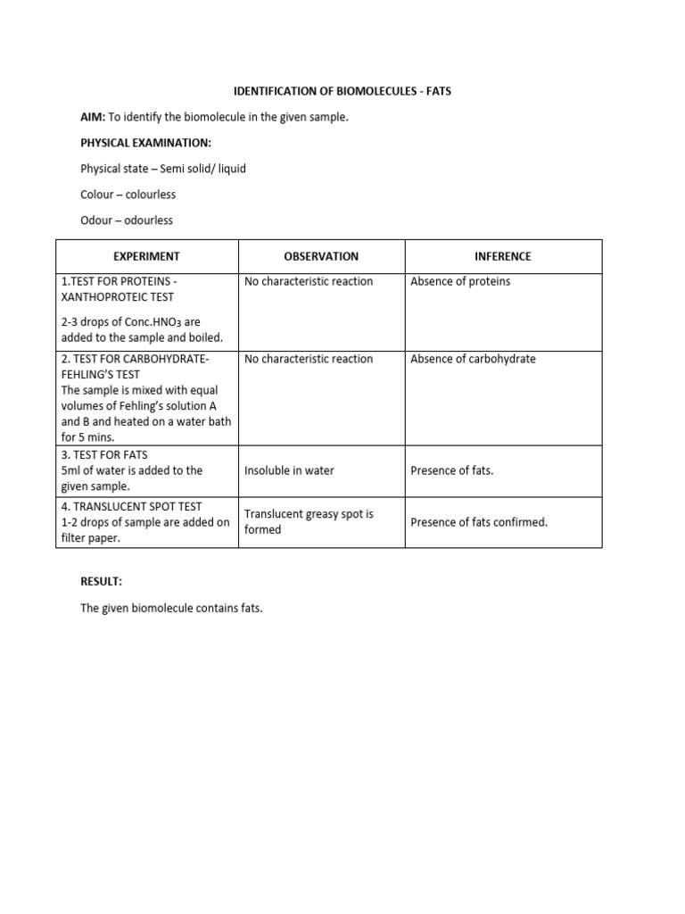 Expt No 12 Biomolecules Fats | PDF