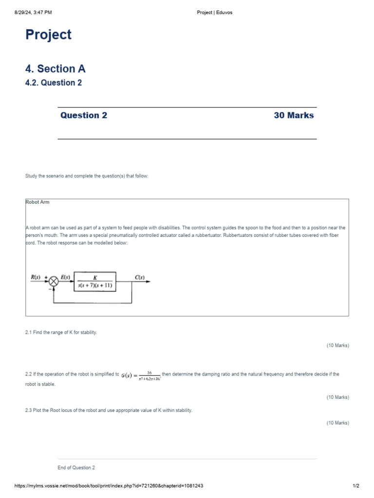 Robot Arm Stability Analysis | PDF