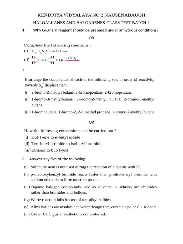 Haloalkanes and Haloarenes Class Test | PDF