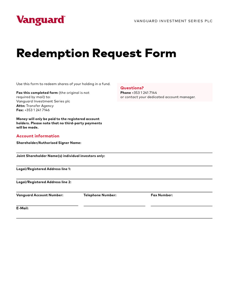 Ireland Domiciled Redemption Request Form | PDF | Financial Services ...