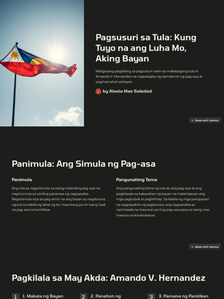 Pagsusuri Sa Tula Kung Tuyo Na Ang Luha Mo Aking Bayan | PDF