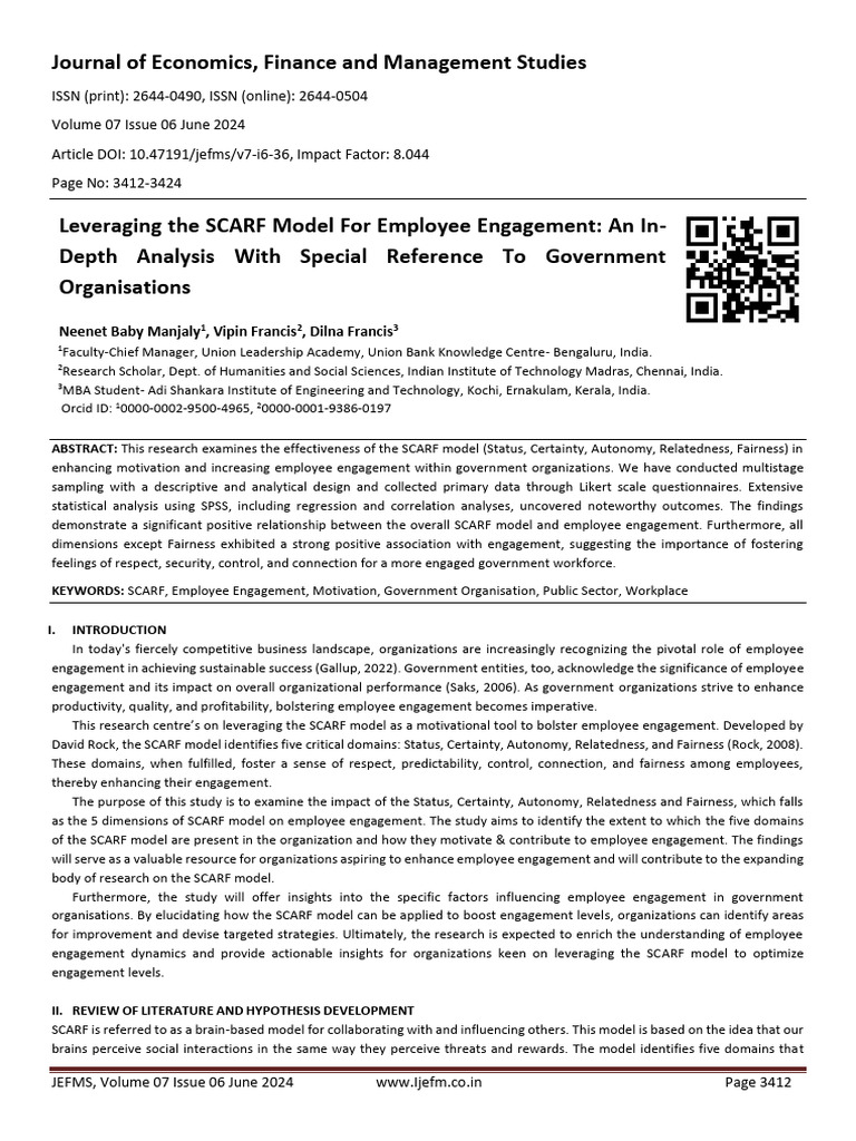 SCARF Model for Government Engagement | PDF | Coefficient Of ...
