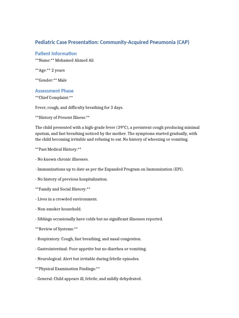 Pediatric Community-Acquired Pneumonia Case | PDF | Pneumonia | Cough