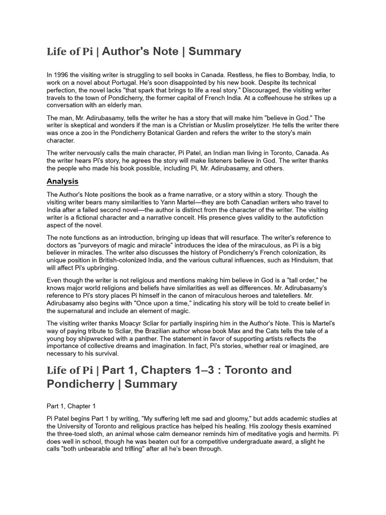 Life of Pi Summaries Part 1 | PDF | Faith | Prayer