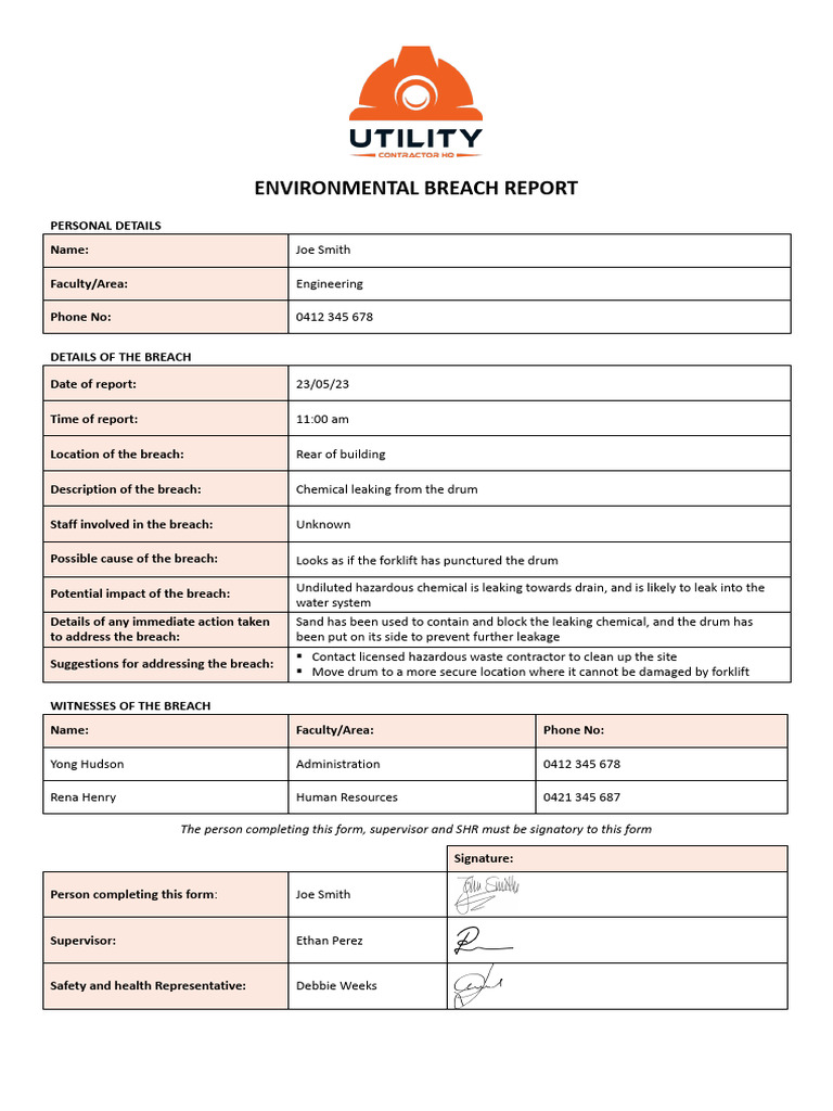 Environmental Breach Report Form | PDF