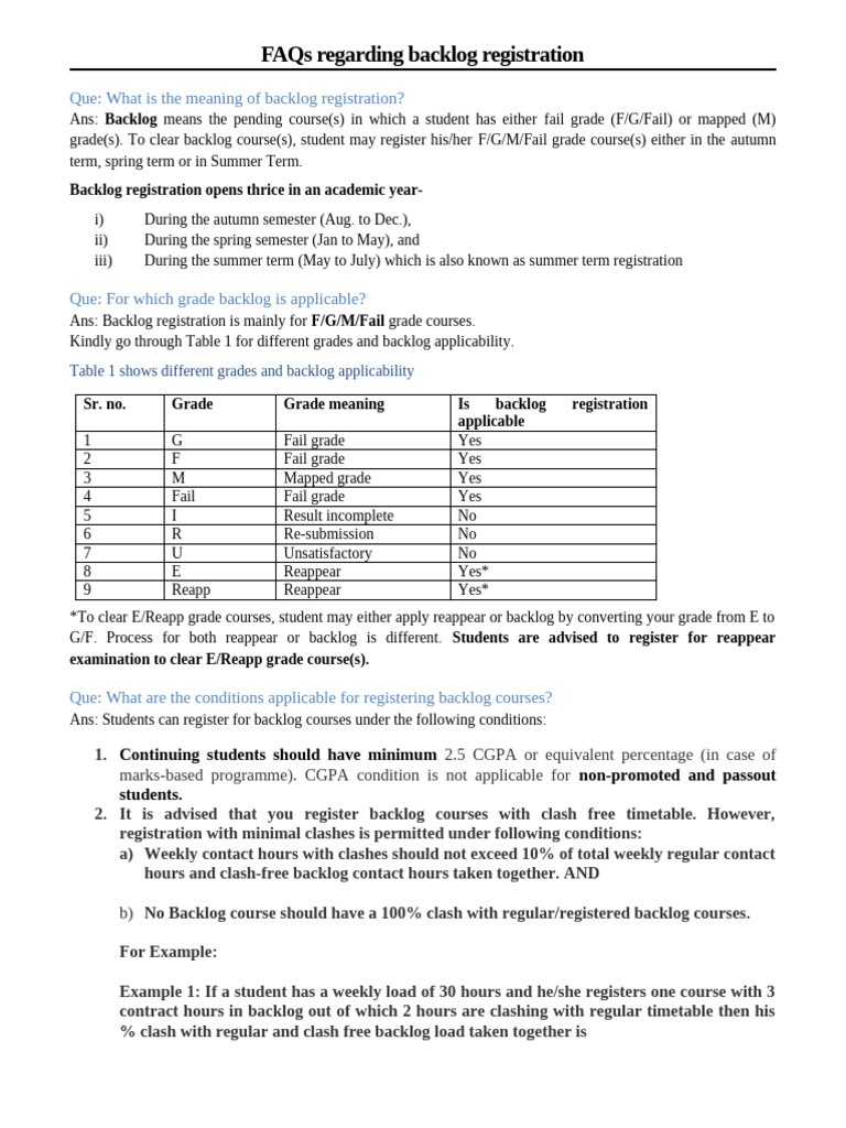 7 - FAQs Regarding Backlog Registration | PDF | Thesis