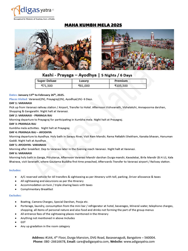 Kashi - Prayaga - Ayodhya - 5 Nights 6 Days | PDF