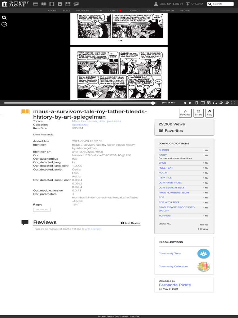 Maus A Survivors Tale My Father Bleeds History by Art Spiegelman Free ...