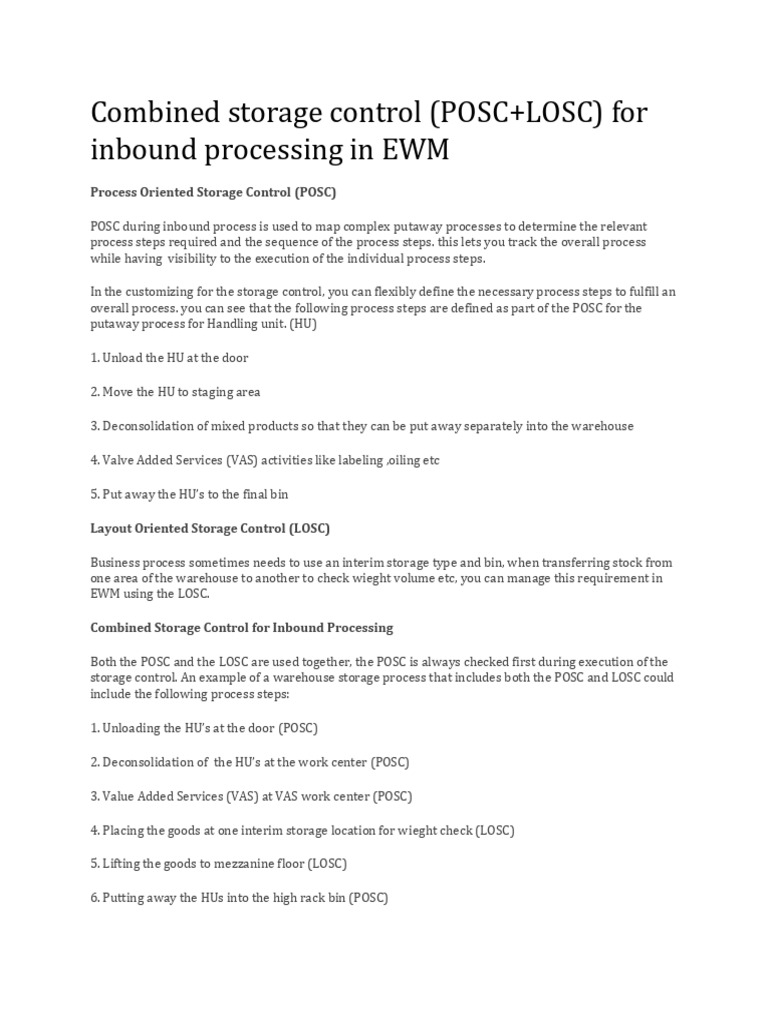 Combined Storage Control POSC LOSC IBD in SAP EWM 1682060154 | PDF | Warehouse | Computing