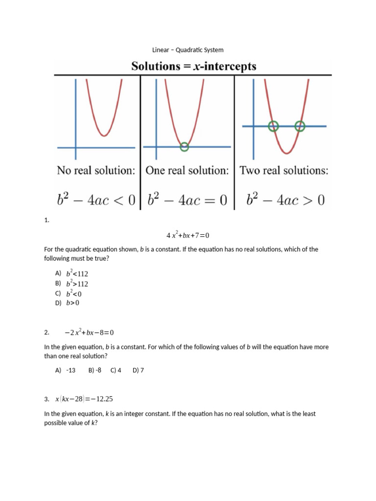 Linear-Quadratic Systems Lessons | PDF