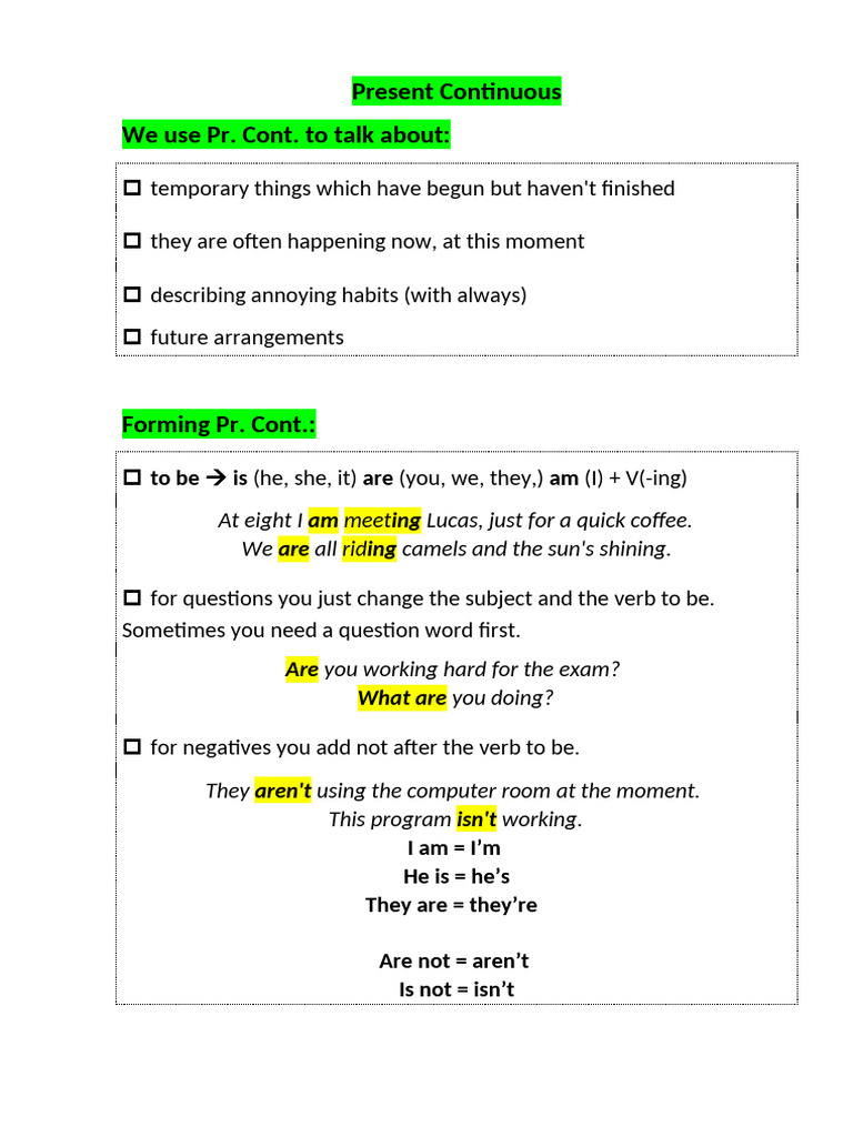 Present Continuous: Usage and Rules | PDF